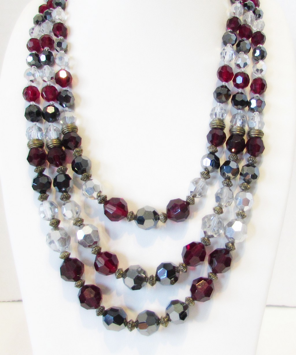 Vintage Costume 3 Strand Multi-Color Faceted Bead Str… - Gem