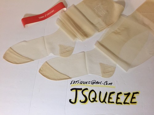 6 PAIR TOWN & COUNTRY 15D RHT NYLON STOCKINGS 10 X 33” BONE NOS VINTAGE ...