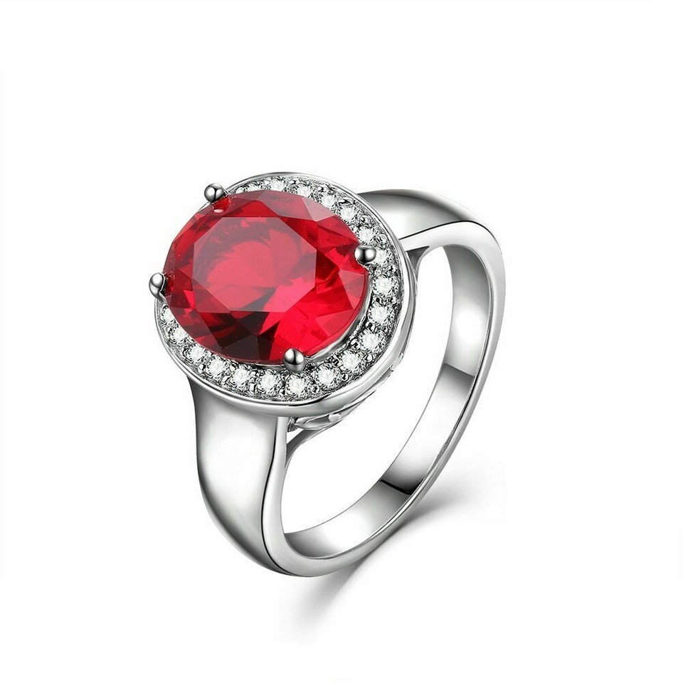 Women's 14k White Gold FN 3 CT Pure 935 Silver Red Ruby & CZ Unique ...