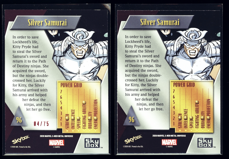 2021 Marvel Metal X-Men Silver Samurai Pink Serial numbered #d 4/75 #96 ...