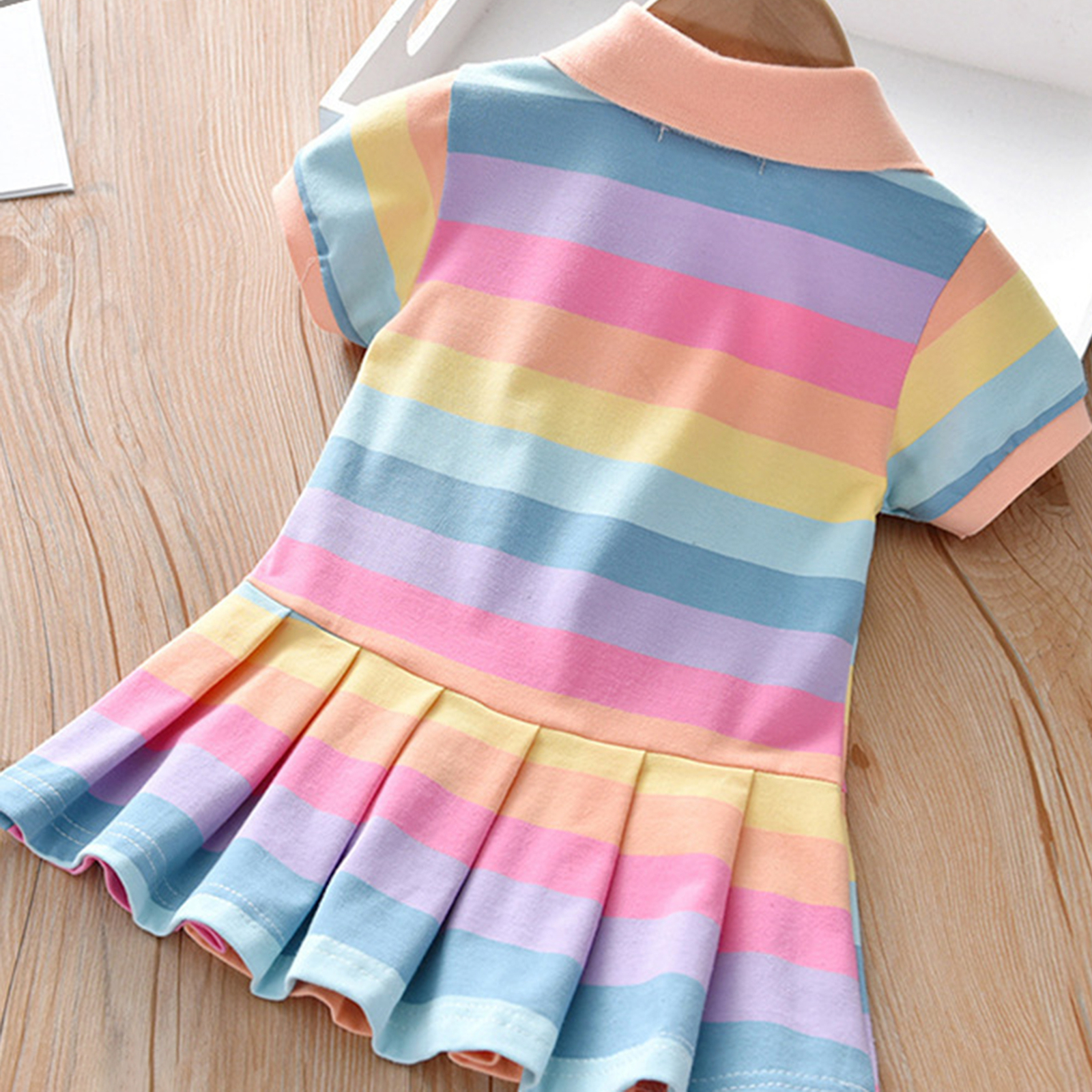 Summer Dress Round Neck Soft Kids Turn-down Collar Pleated Dress ...