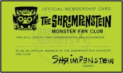 SHRIMPENSTEIN MONSTER FAN CLUB MEMBERSHIP CARD - VINTAGE REPRINT | eBay