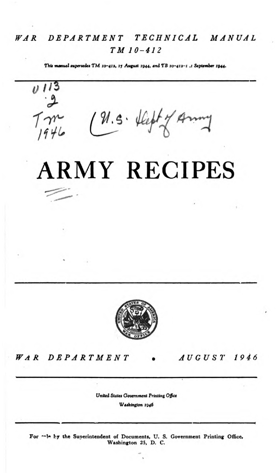 443 Page 1946 TM 10-412 ARMY RECIPES Food Cook Baking Cooking Manual on ...
