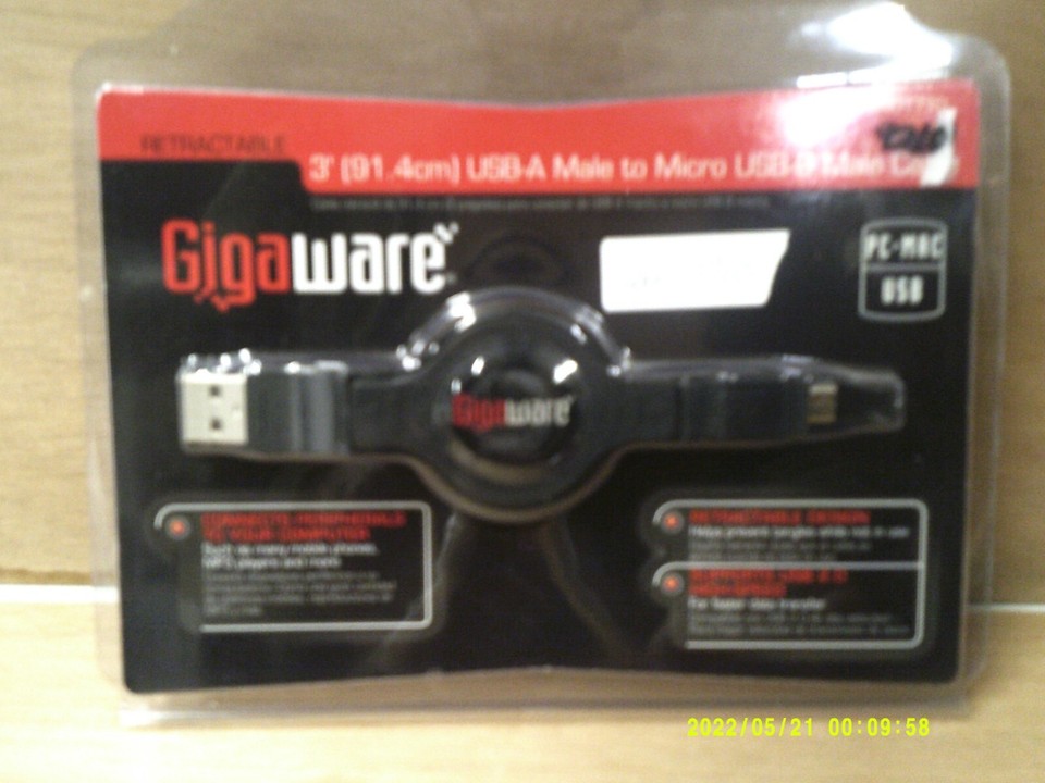 RadioShack Gigaware Retractable 3' USB-A Male to USB-B Male Cable 260 ...