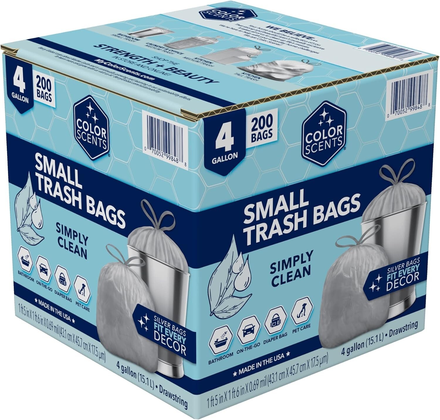 Small Trash Bags - 4 Gallon, 200 Bags (1 Pack) Drawstring - Silver Bag ...