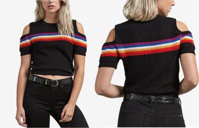 Volcom Size 12 Womens Waffle Knit Top Short Sleeve Shoulder CutOut ...