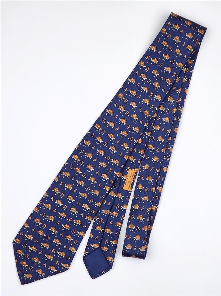 HERMES TIE 7388 PA Turtle on Dark Blue Silk Necktie | eBay