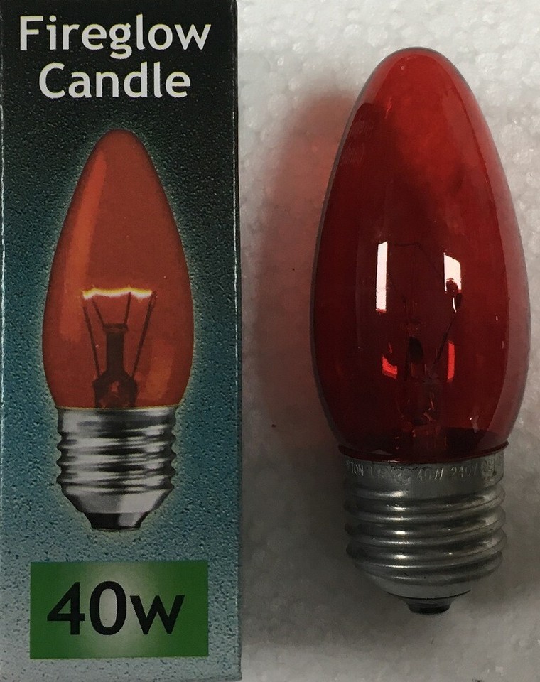 2 x Fireglow 40W ES E27 CROMPTON BRAND 40 Watt Red fire glow Candle AJ3 ...