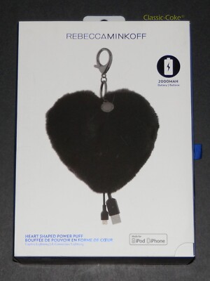 🆕 Rebecca Minkoff Heart Shaped Rabbit Fur Power Puff Keychain iPhone ...