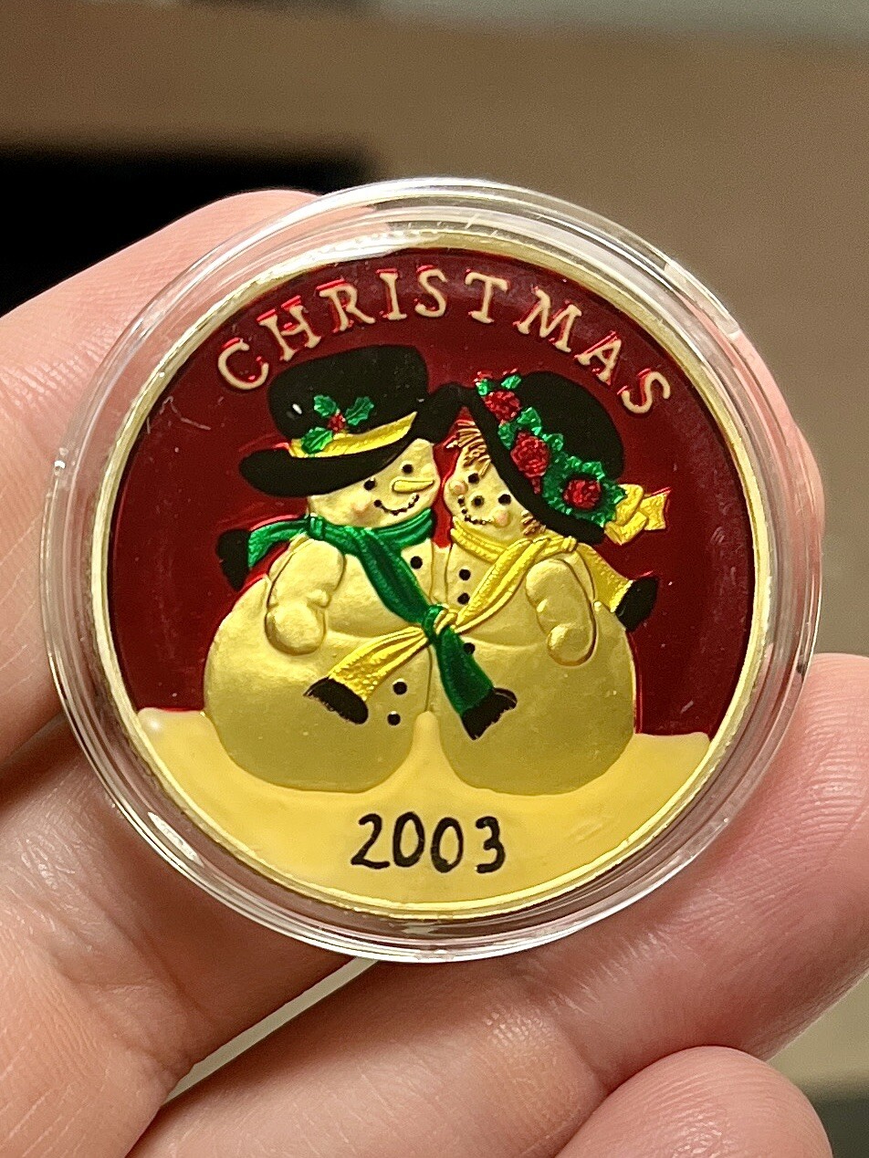 2003 Snowmen 1oz Fine Silver Round Christmas Colorized Enamel Art Coin ...