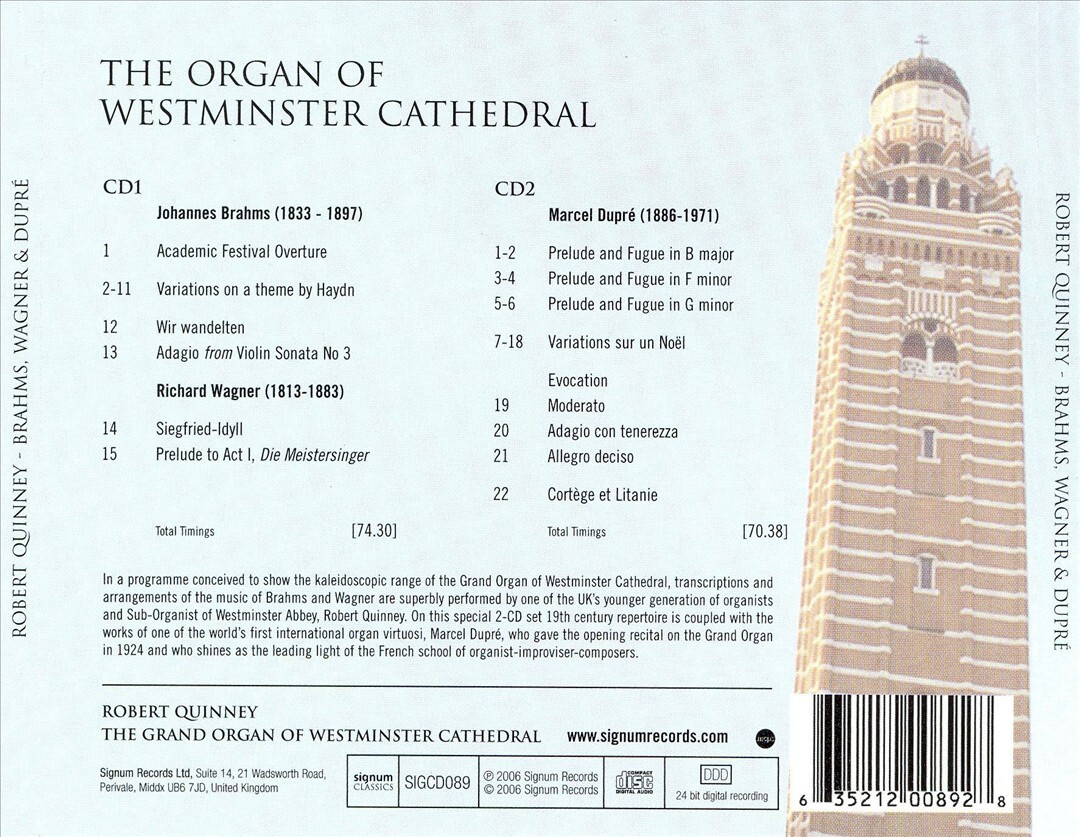 ROBERT QUINNEY ORGAN OF WESTMINSTER CATHEDRAL: ROBERT QUINNEY PLAYS ...