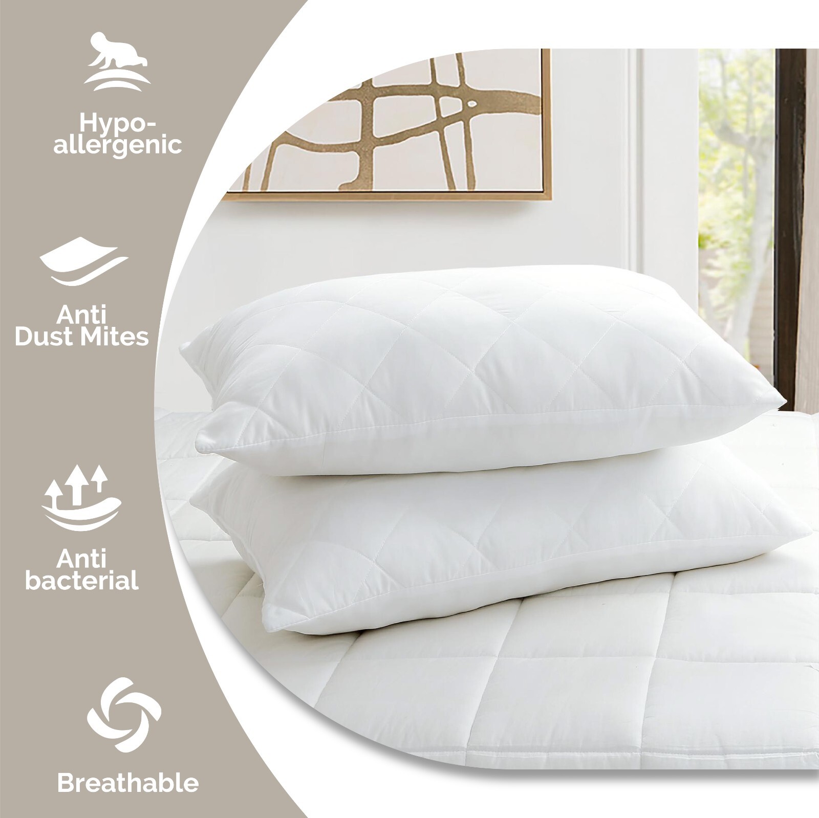Pillows 2 Pack Hotel Quality Luxury Quilted Cover Anti-Allergy Premium ...