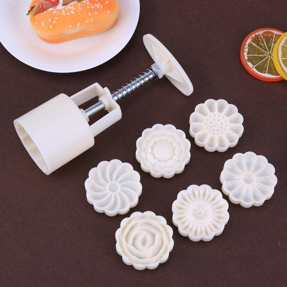 7pcs DIY Flowers Pattern Mooncake Pastry Cookie Mold Set Cake Baking ...