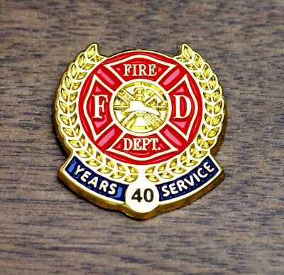 Firefighter Distinguished Years of Service Pin - 40 Year - Gold | eBay