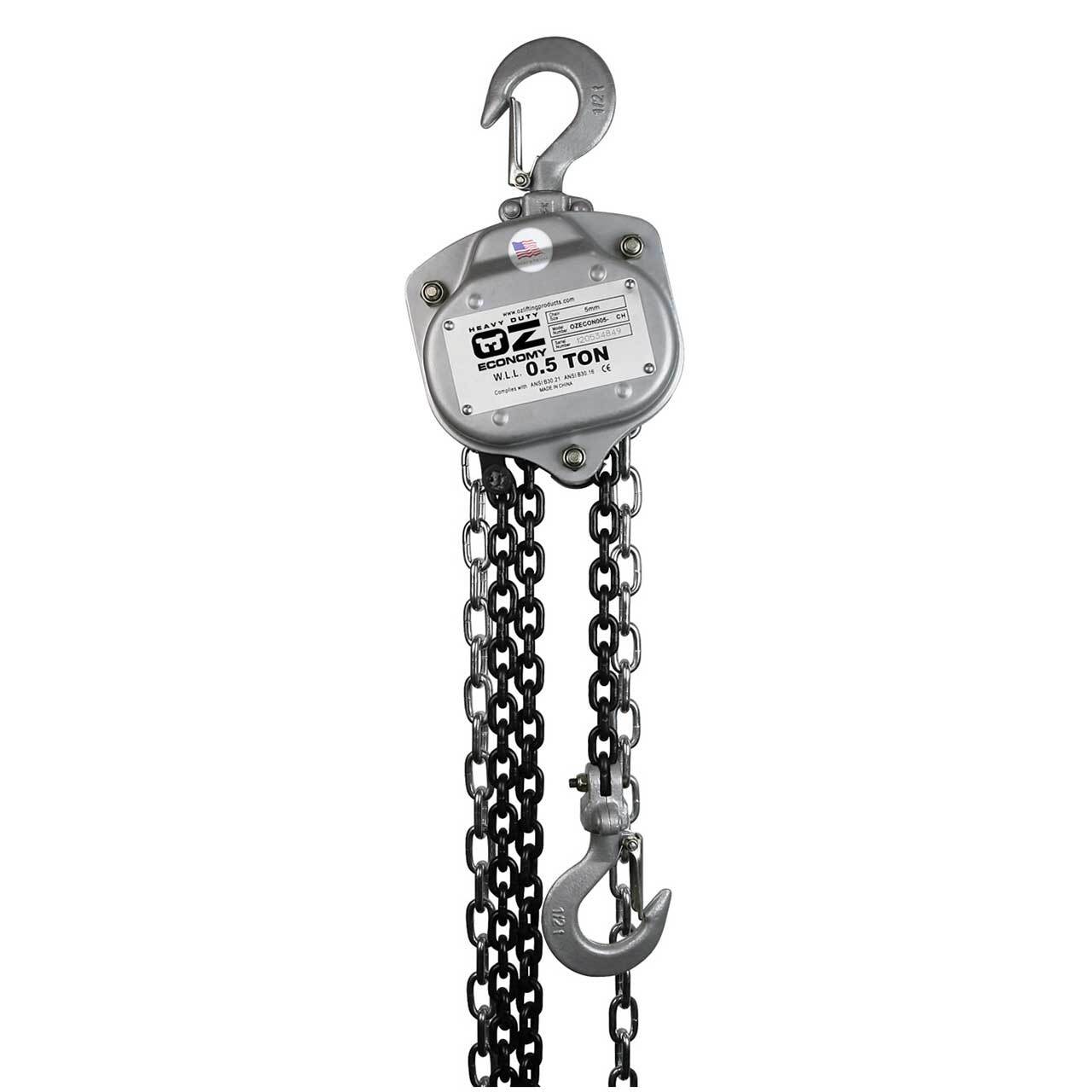 OZ Industrial Chain Hoist Load Capacity .5 Ton 1000 lb 15 ft Lift ...