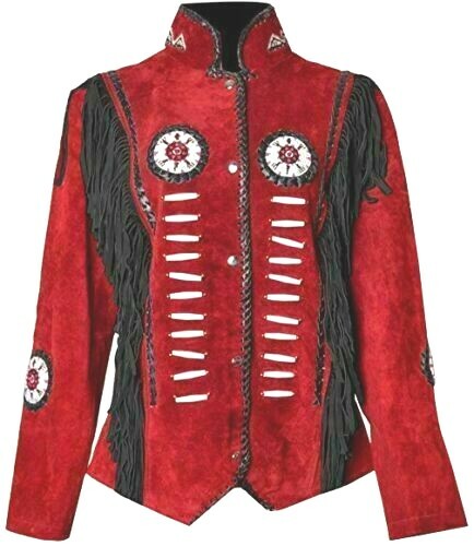 Native American Western Wear Suede Leather Indian Coat Fringes & Beaded ...