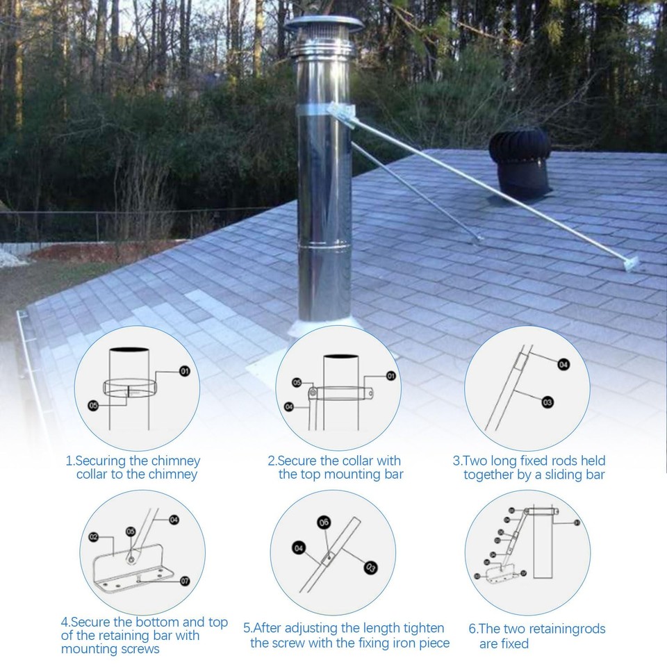 6 Inch Stove Pipe Kit - 6" Extended Roof Bracket Kit Fit for Chimney ...