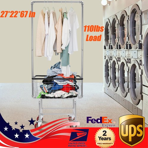 Rolling Laundry Butler Laundry Cart with 4 Wheels & Hanging Rack ...
