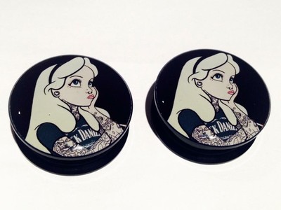 Pair Punk Alice Cartoon Book Ear Plugs Flesh Tunnels Stretcher Taper 6 ...