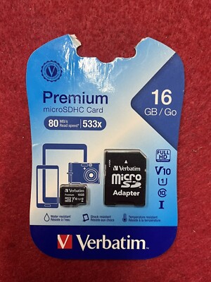 Verbatim 16GB Premium MicroSDHC Memory Card with Adapter, Class 10 | eBay
