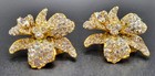 SIMAN TU EARRINGS Clear & Yellow Flowers PAVE' CRYSTALS Clip-On CHIC ...