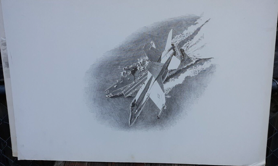 Military Navy Jet Pencil Drawing Illustration Dick Kramer Original 1983 ...