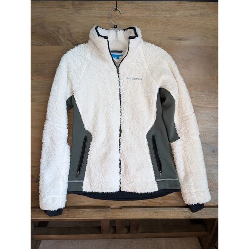 Columbia Jacket Womens Small White Gray Soft Fuzzy Fleece Long Sleeve ...