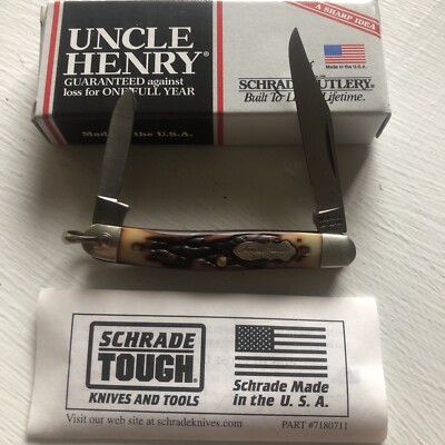 NOS Schrade USA Uncle Henry 804UH Journeymen Jigged Staglon Handles ...