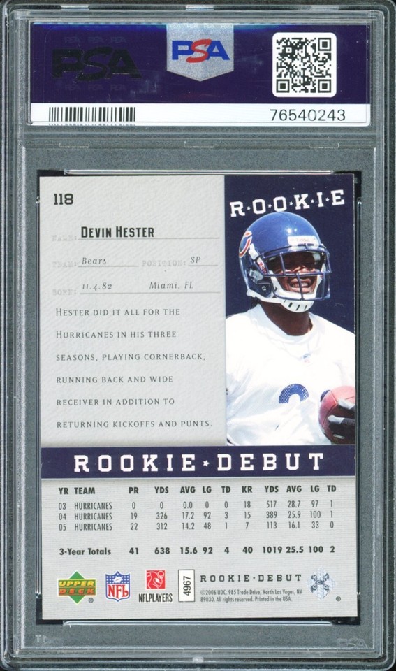 2006 Upper Deck Rookie Debut #118 Devin Hester PSA 9 | eBay