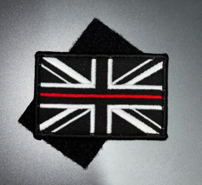 7.5 x5cm RED LINE UNION JACK PATCH UK FIREFIGHTER FIRE SERVICE HOOK ...