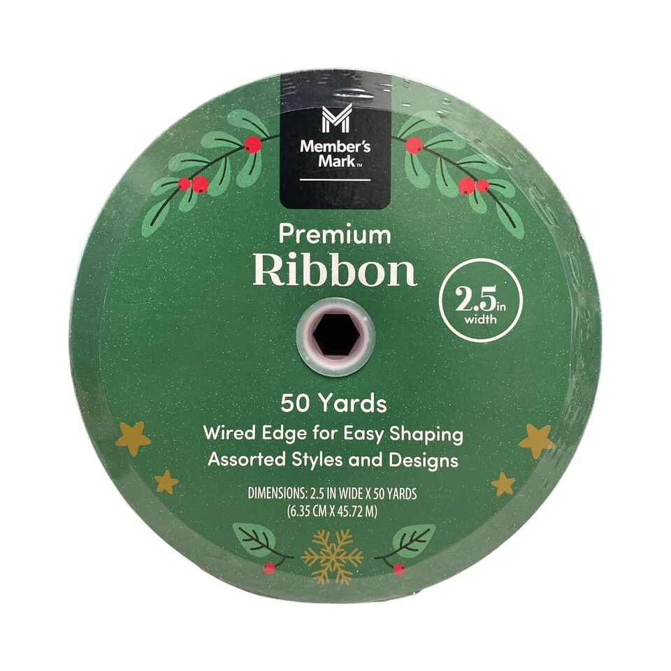 Member's Mark Premium Wired Edge Holiday Ribbon, 2.5" Wide x 50 Yards ...