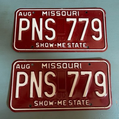 1980 Missouri License Plate Matched Pair / Set PNS-779 Maroon Show Me ...
