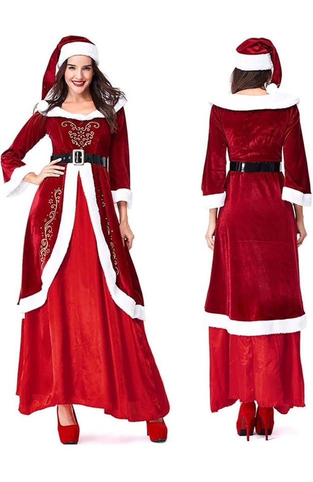 Mrs. Santa Claus Cosplay Costume Dress Velvet Christmas Outfit Women’s ...