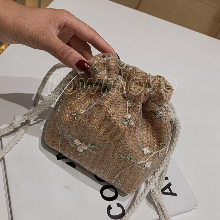 Women Embroidery Small Straw Bag Shoulder Bag Woven Crossbody Handbags ...