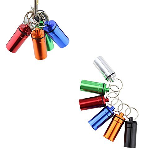6 Set Aluminum Vial Pill Box Case Bottle Keychain Holder Container ...