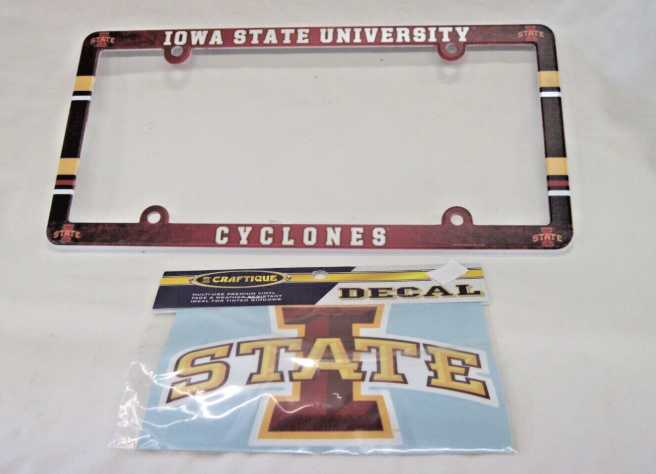 IOWA STATE CYCLONES PLASTIC LICENSE/TAG PLATE FRAME / 6" ARCH DECAL | eBay