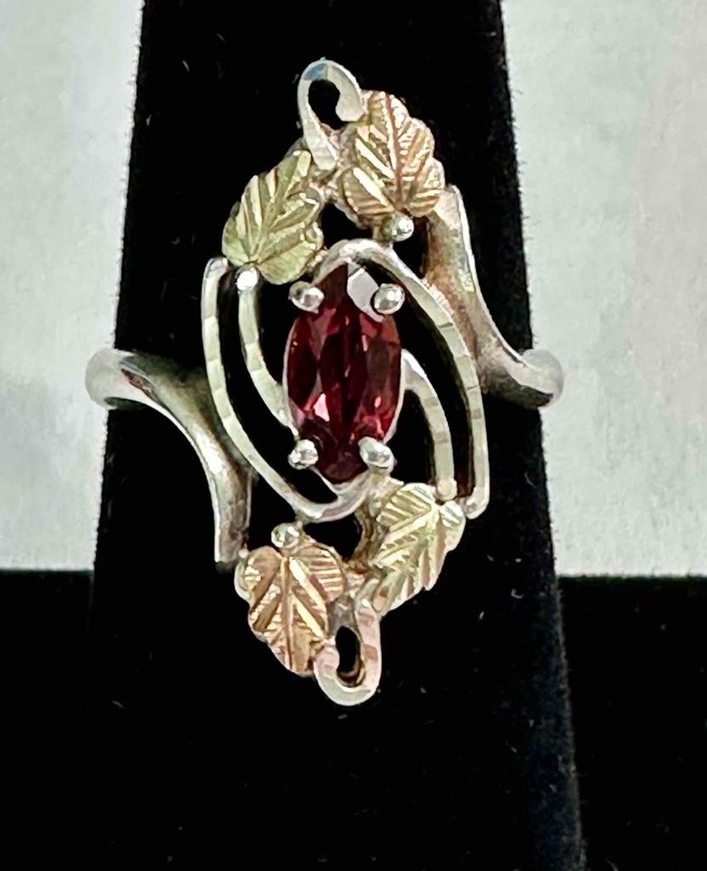 Coleman Co CCO. Black Hills Sterling Silver w/ Gold Leaf & Garnet Ring SZ 7 | eBay