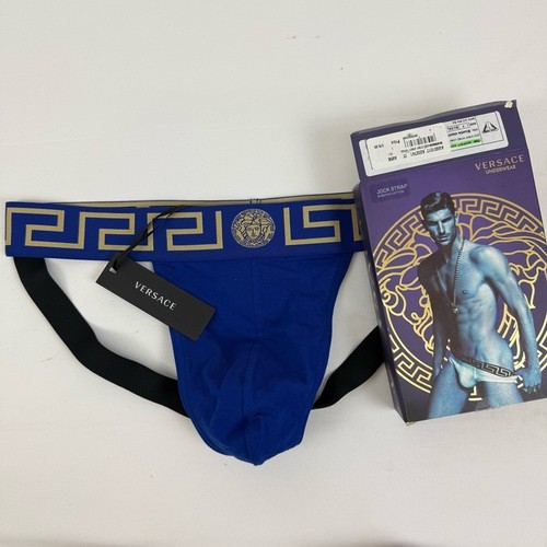 NEW Versace Greca Border Jockstrap Size XL (7) Blue Gold Medusa Motif ...