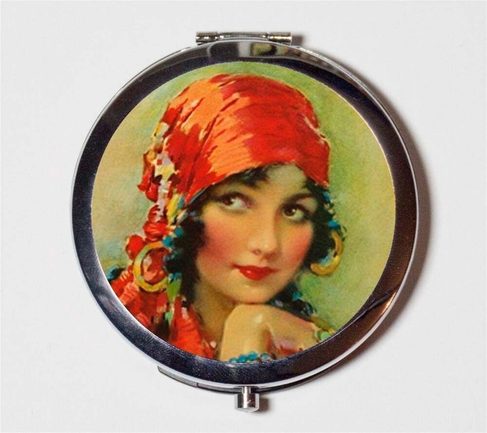 Boho Gypsy Art Deco Flapper Scarf Compact Mirror Make Up Pocket Mirror ...