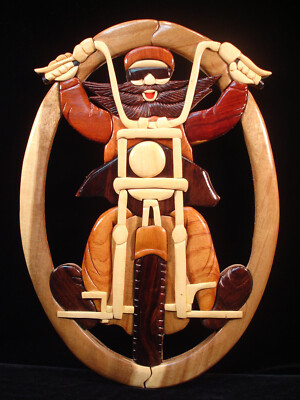 Hand crafted 3D Intarsia Wood Art BIKER Sign Wall Plaque MOTORCYCLE | eBay