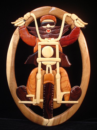 Hand crafted 3D Intarsia Wood Art BIKER Sign Wall Plaque MOTORCYCLE | eBay
