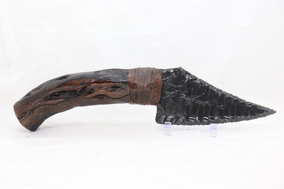 Flint Knapped Obsidian Knife Blade-Burnt Western Sagebrush Handle ...
