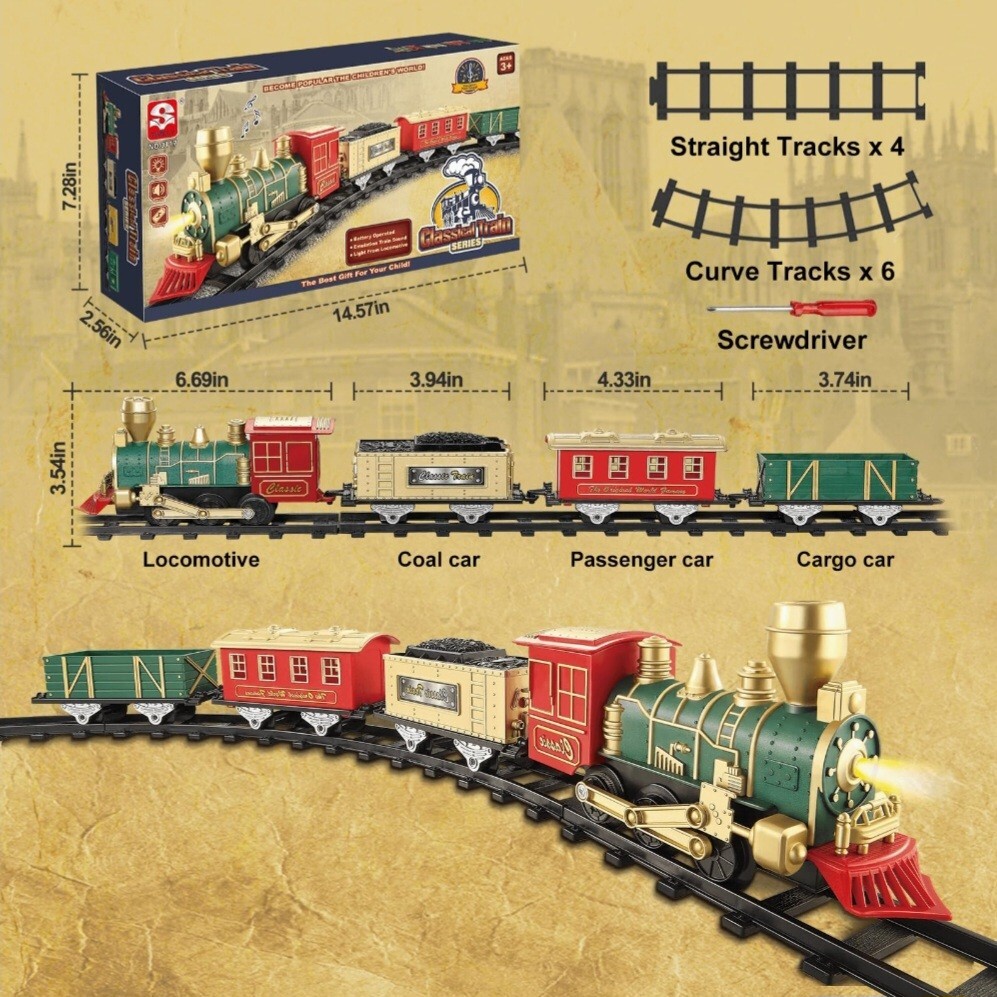 Christmas Electric Train Set With Sound & Lights Xmas Tree Holiday ...