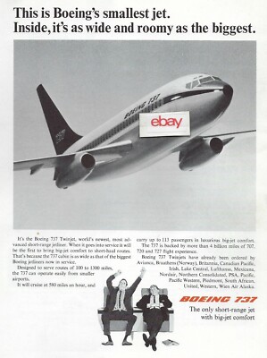 BOEING AIRCRAFT CO 1967 BOEING 737-100 SMALLEST JET-INSIDE WIDEST AS ...