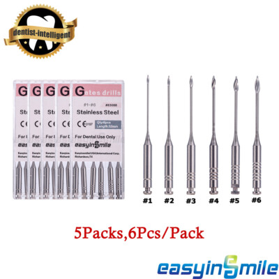 6Pcs Dental Endodontic Root Canal Gates Glidden Reamers Drills Burs #1 ...