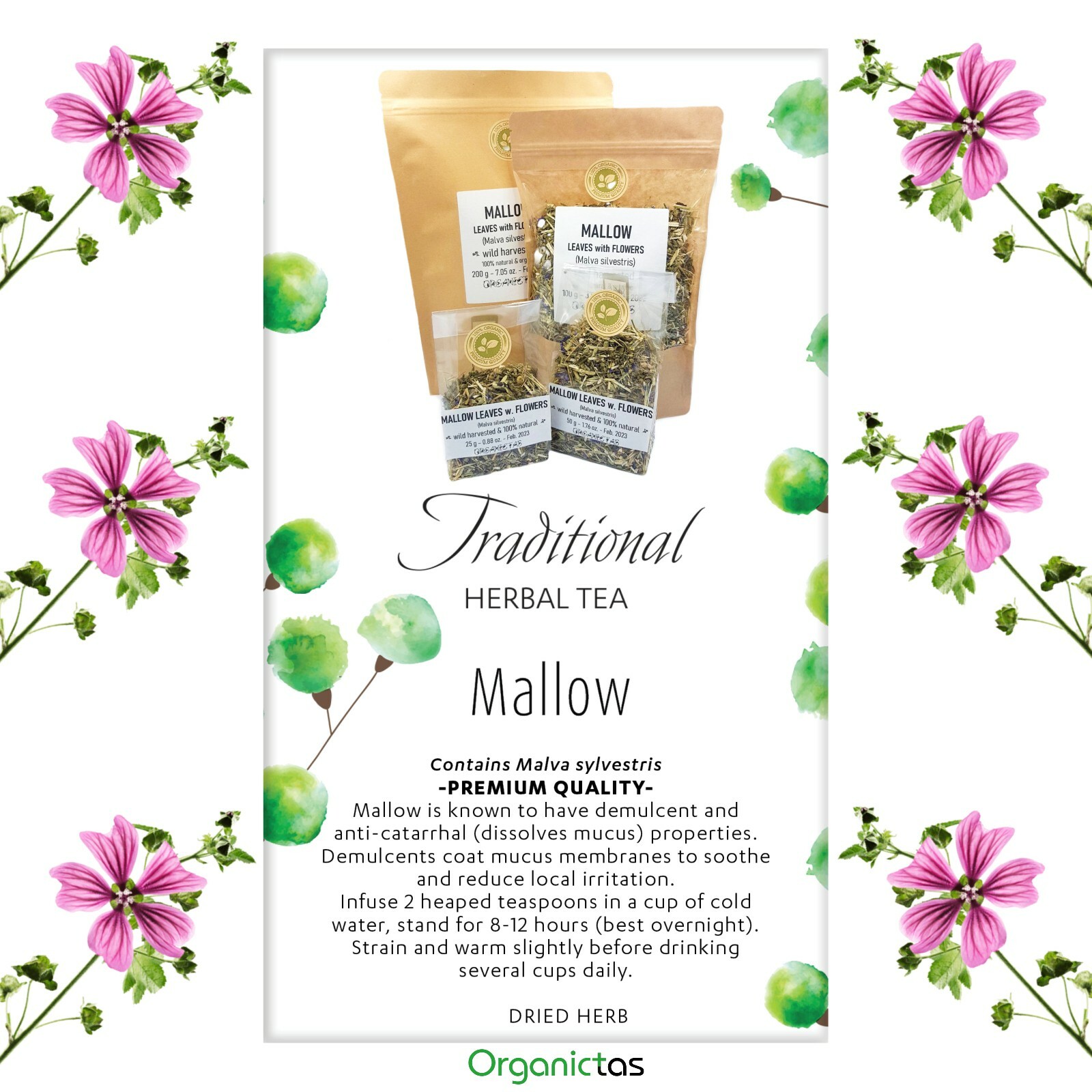 Natural MALLOW LEAF & FLOWER (Malva sylvestris) Dried Wild Harvest ...