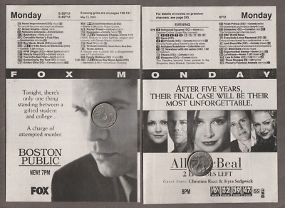 Vintage 2002 ALLY McBEAL & BOSTON PUBLIC 2-page Magazine AD~CHRISTINA ...