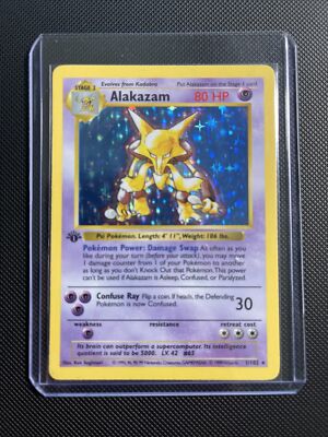 1st edition Alakazam Pokémon Card 1/102 Holo Base Set Shadowless 1999 ...