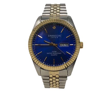 Men's Swanson Japan Watch Royal Blue Dial 45mm -Two Tone Band One Stone ...