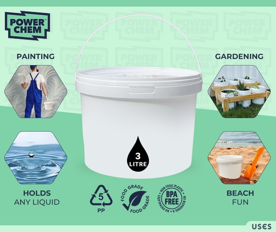 3L Bucket Storage Container Pail Tubs + Lid Plastic Handle Pet Feed ...